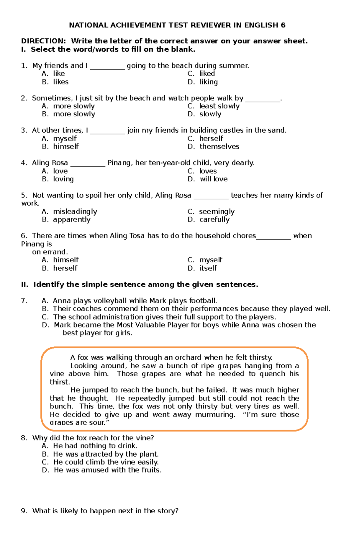 1. English - Reviewer IN English 6 - NATIONAL ACHIEVEMENT TEST REVIEWER ...
