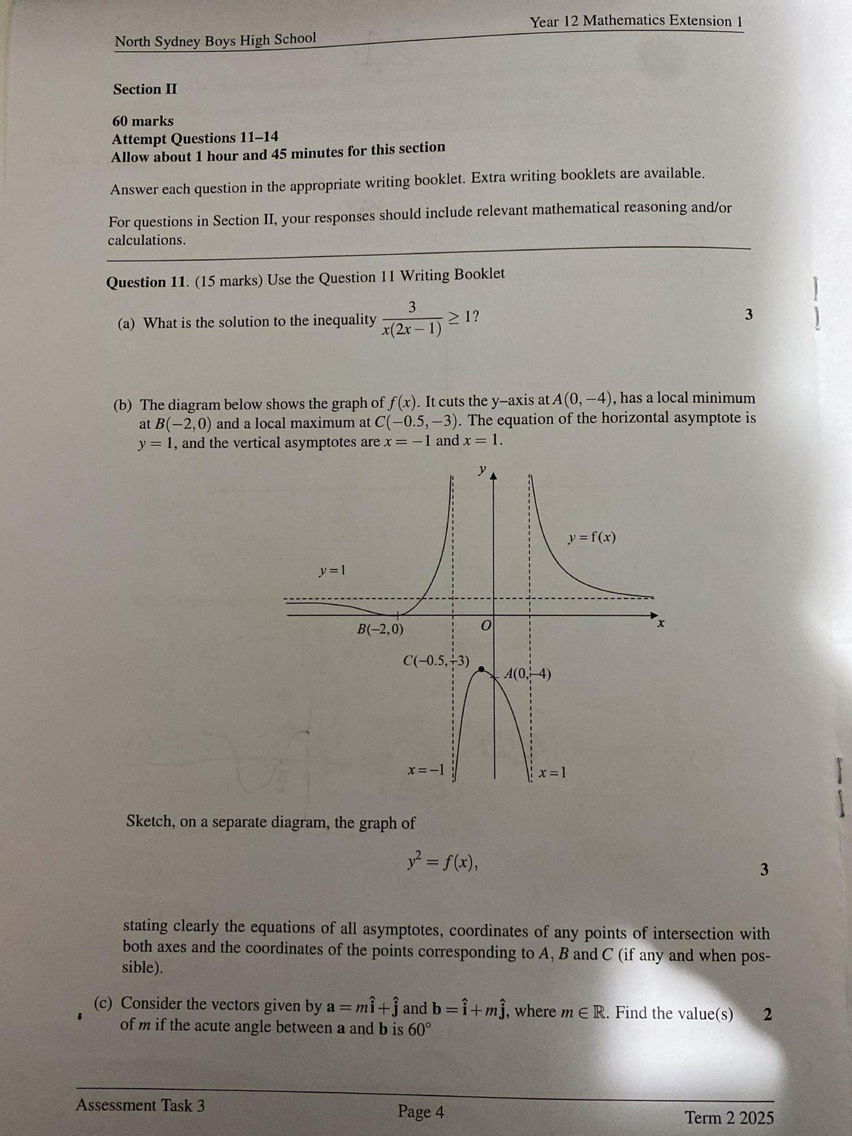 NSB 2025 Year 12 Mathematics Extension 1 Trial Exam Section II - Studocu
