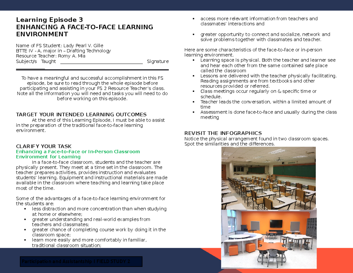 Learning Episode 3 FIELD STUDY II - Learning Episode 3 ENHANCING A FACE ...