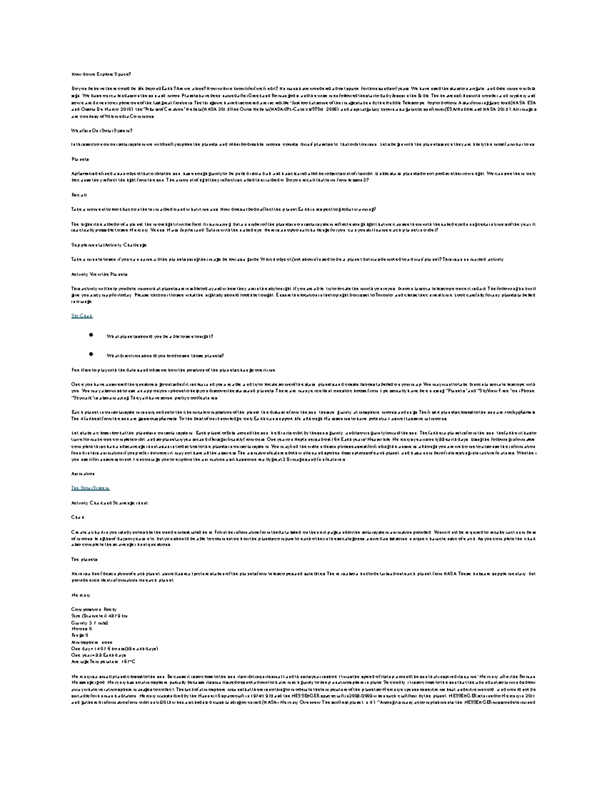Exploring the wonders of space: SC100 lesson material on planets and ...