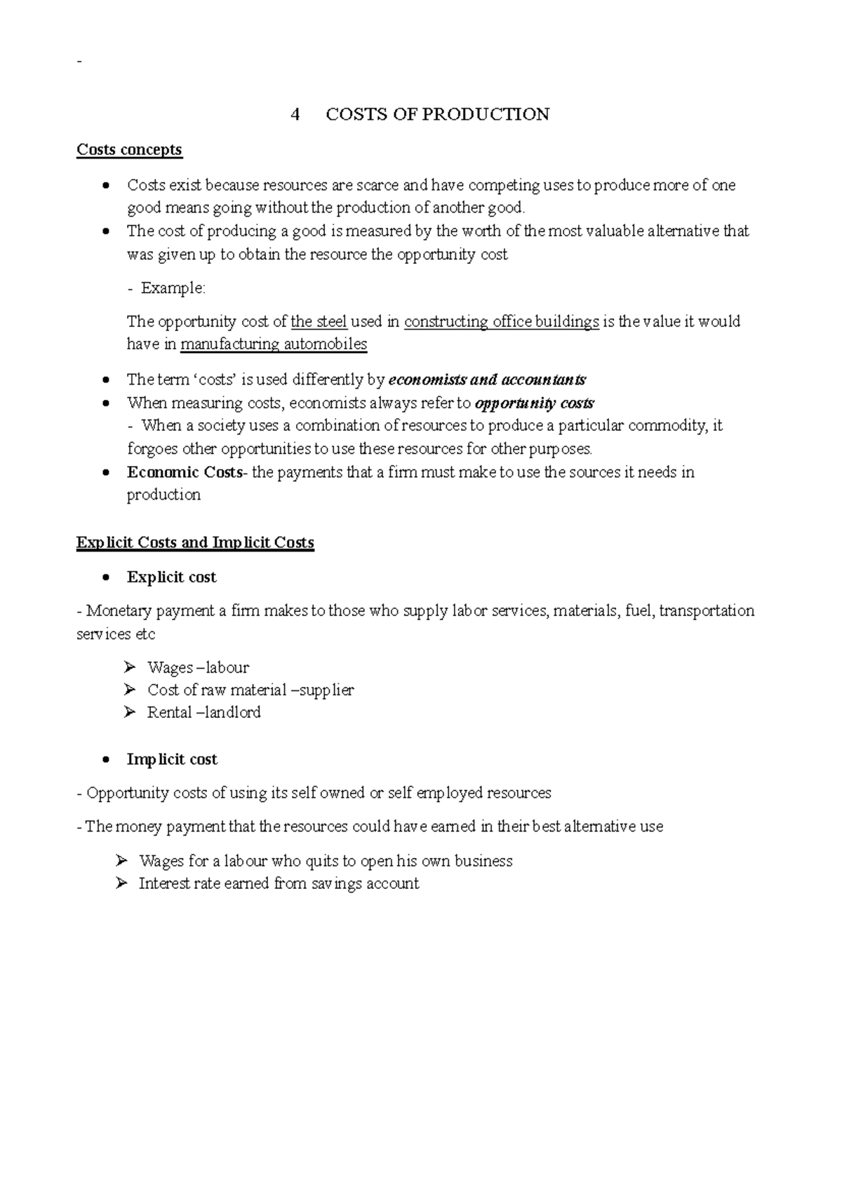 4 COSTS OF PRODUCTION: Understanding Economic and Accounting Costs ...