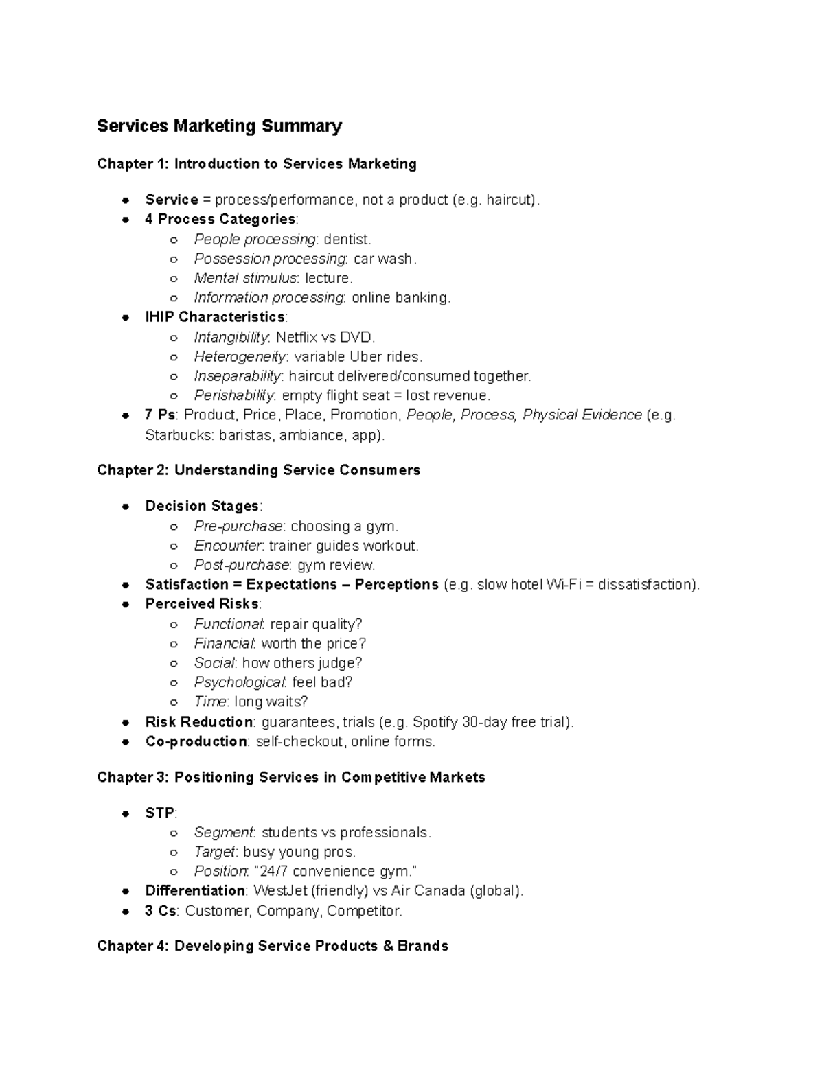 MKT Term 1 Study Sheet: Services Marketing Overview and Key Concepts ...