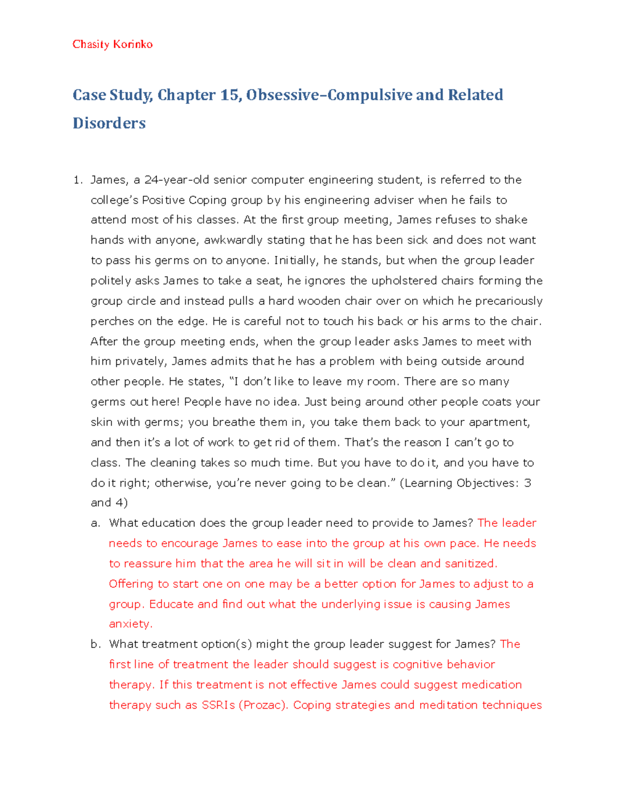 Case Study 1: OCD Analysis and Treatment Options - Ch. 15 - Studocu