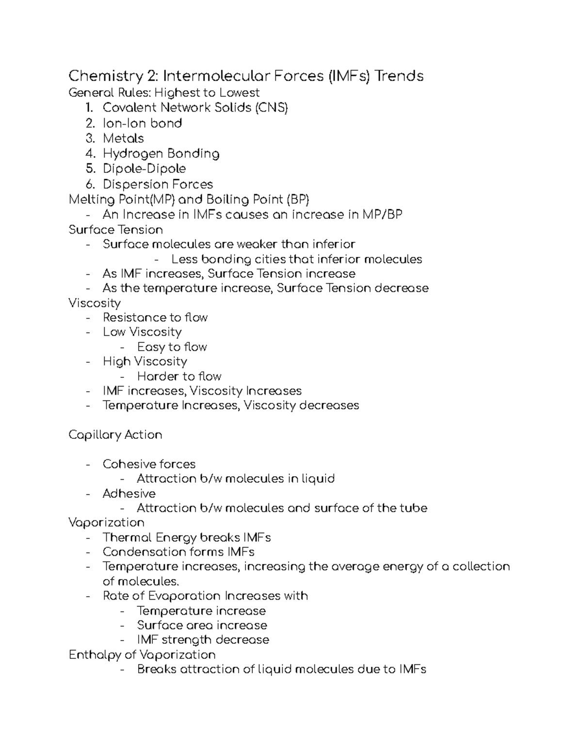 Chemistry 2: Intermolecular Forces (IMFs) Trends and Properties - Studocu