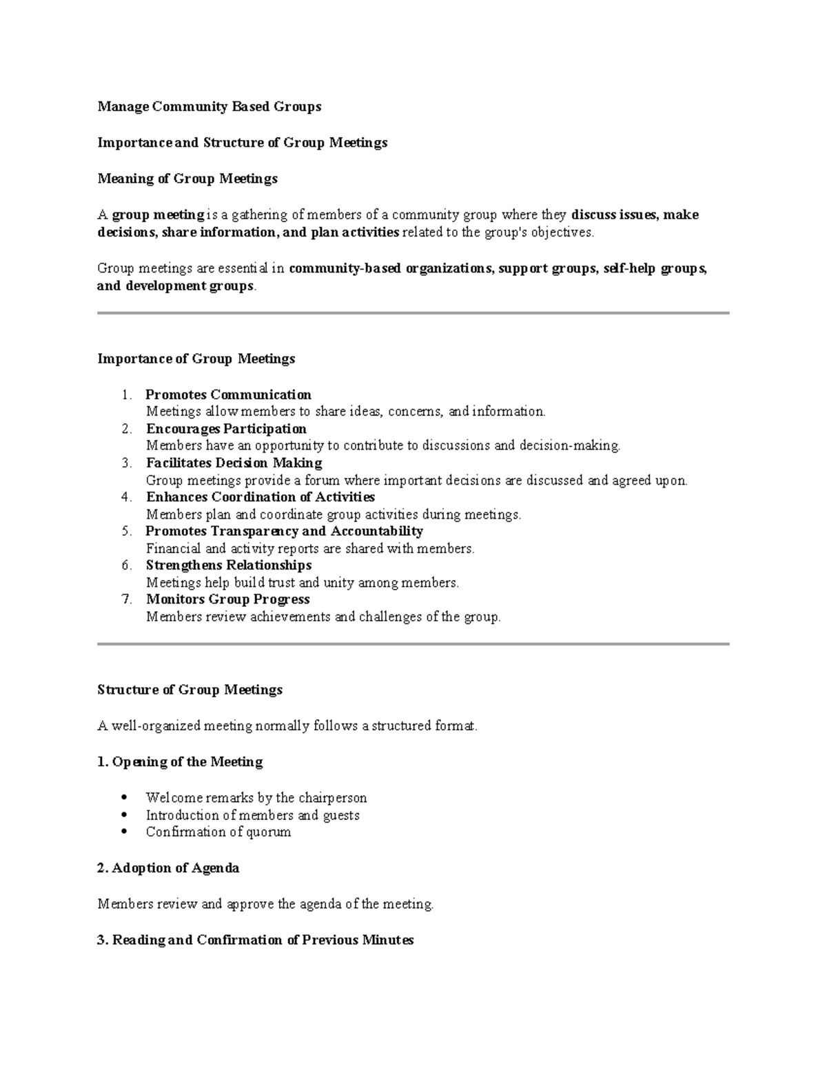 Managing Community-Based Groups: Importance & Structure of Meetings ...