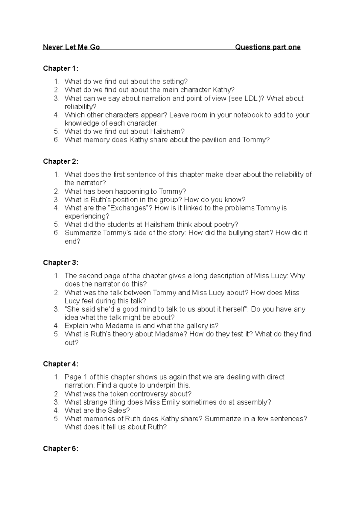 Never Let Me Go: Comprehensive Study Questions & Analysis - Studeersnel