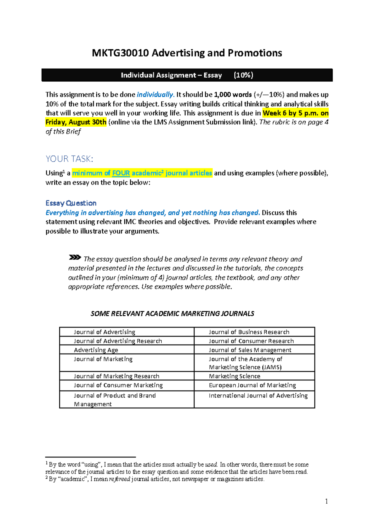 MKTG30010 Individual Assignment Essay: Advertising Changes and Theories ...
