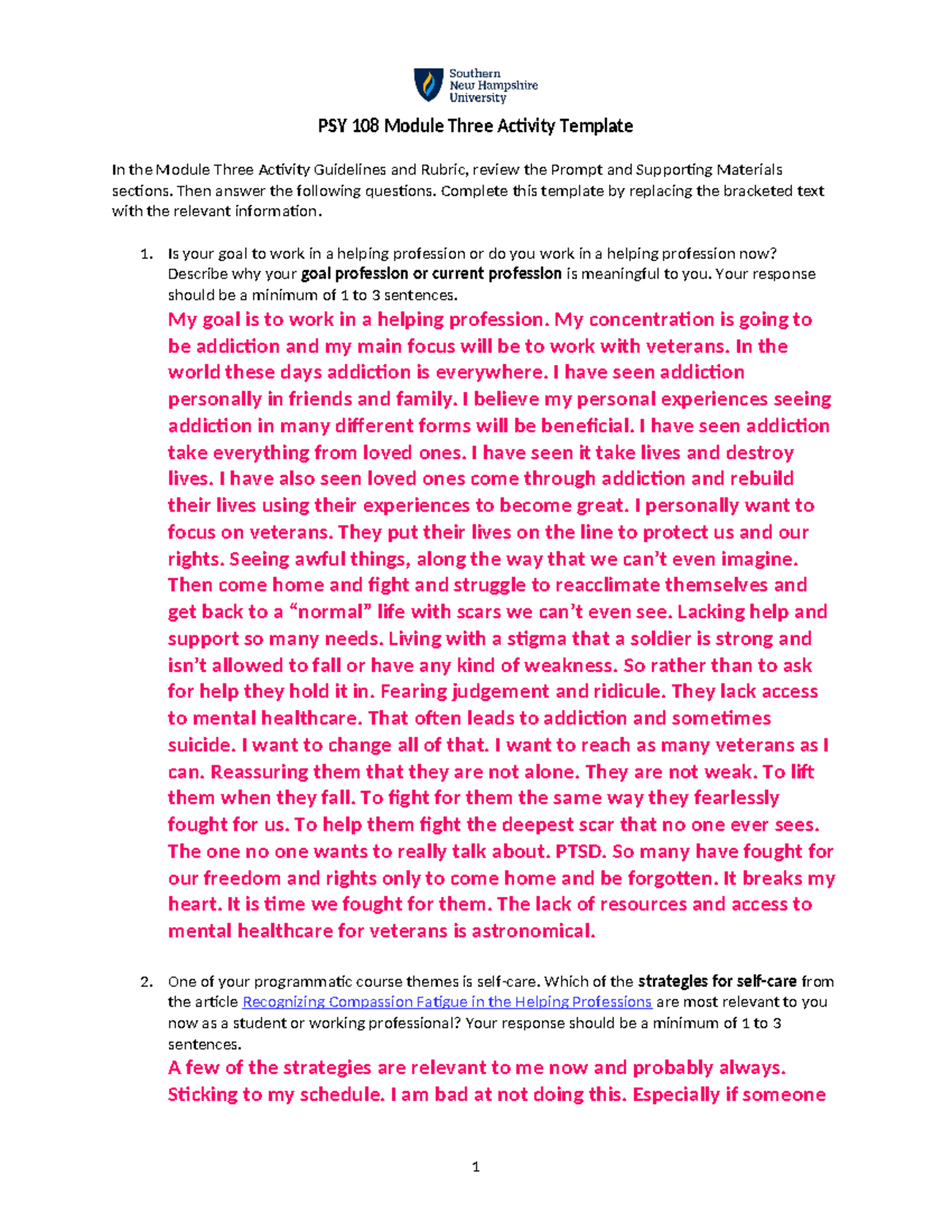 Module 3-2 activity EI careers and compassion fatigue - PSY 108 Module ...