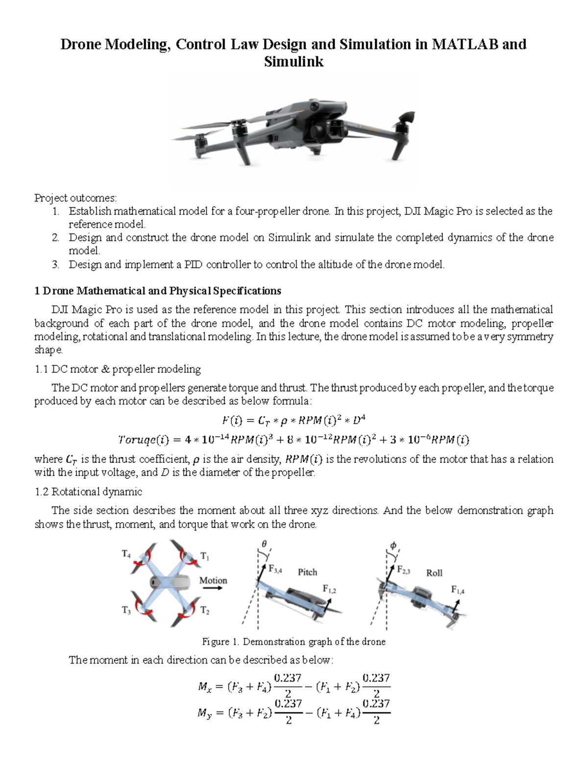 Drone Control Law Design & Simulation in MATLAB (Project) - Studocu