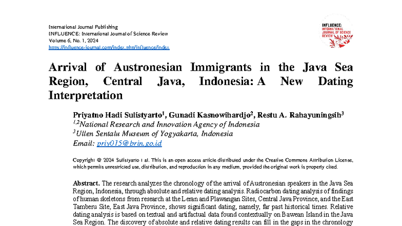 Austronesian Immigration Chronology in Java Sea Region: New Insights ...