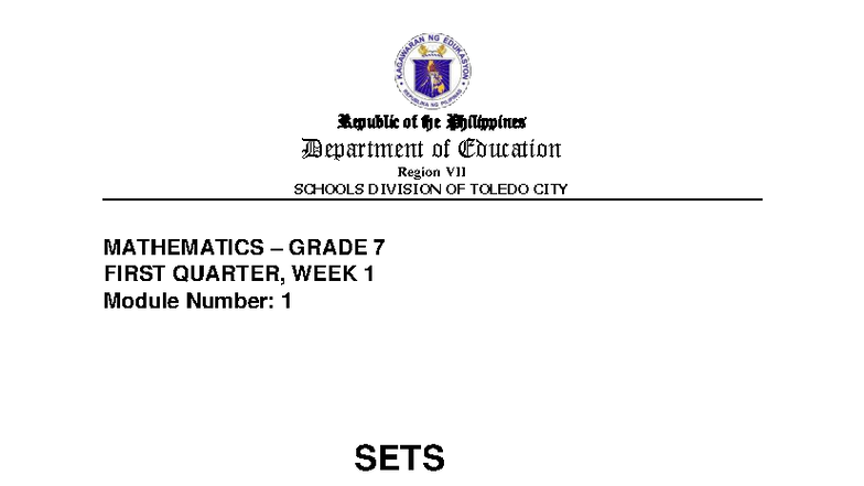 Math 7 Q1 Mod 1: Understanding Sets and Subsets - Studocu
