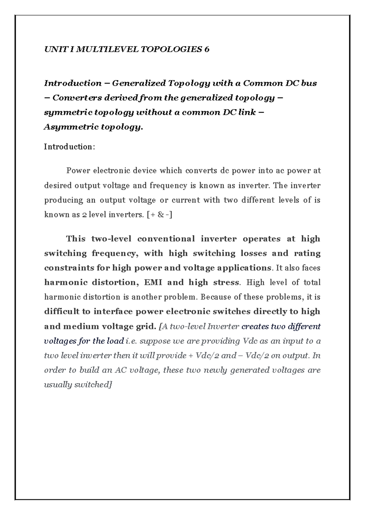 EE3011 Multilevel Power Converters: Comprehensive Study Notes - Studocu