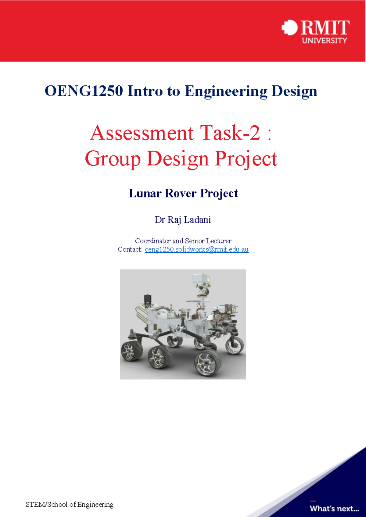 OENG1250 AT2: Group Design Project - Lunar Rover Design Overview - Studocu