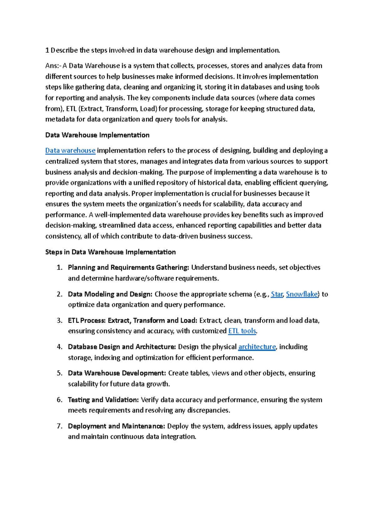 DWDM - Data Warehouse Design & Implementation Steps - Studocu