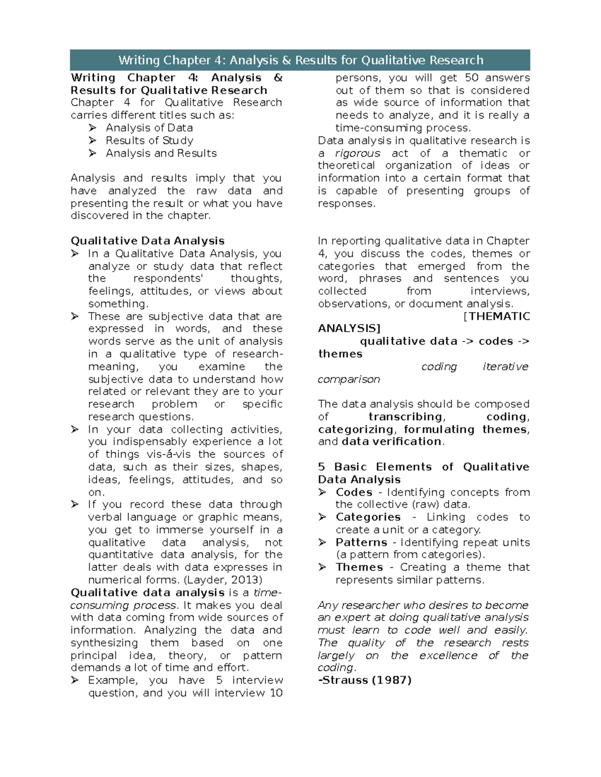 Qualitative Research Chapter 4: Data Analysis & Findings - Studocu