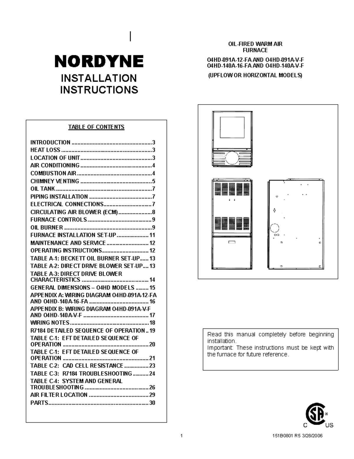 Installation Instructions for Nordyne WARM AIR FURNACE (A151B) - Studocu