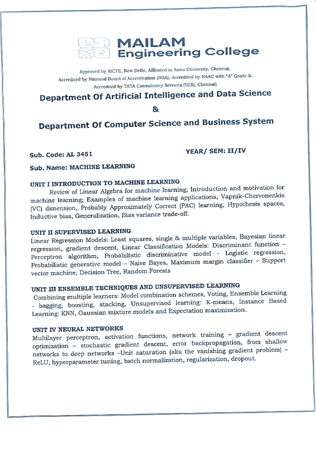 Machine Learning - AL3451 - Unit 2 Notes on Supervised Learning - Studocu