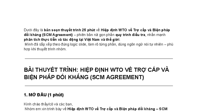 Bài Thuyết Trình 25 Phút Về Hiệp Định WTO SCM Tác Động Tại Việt Nam ...