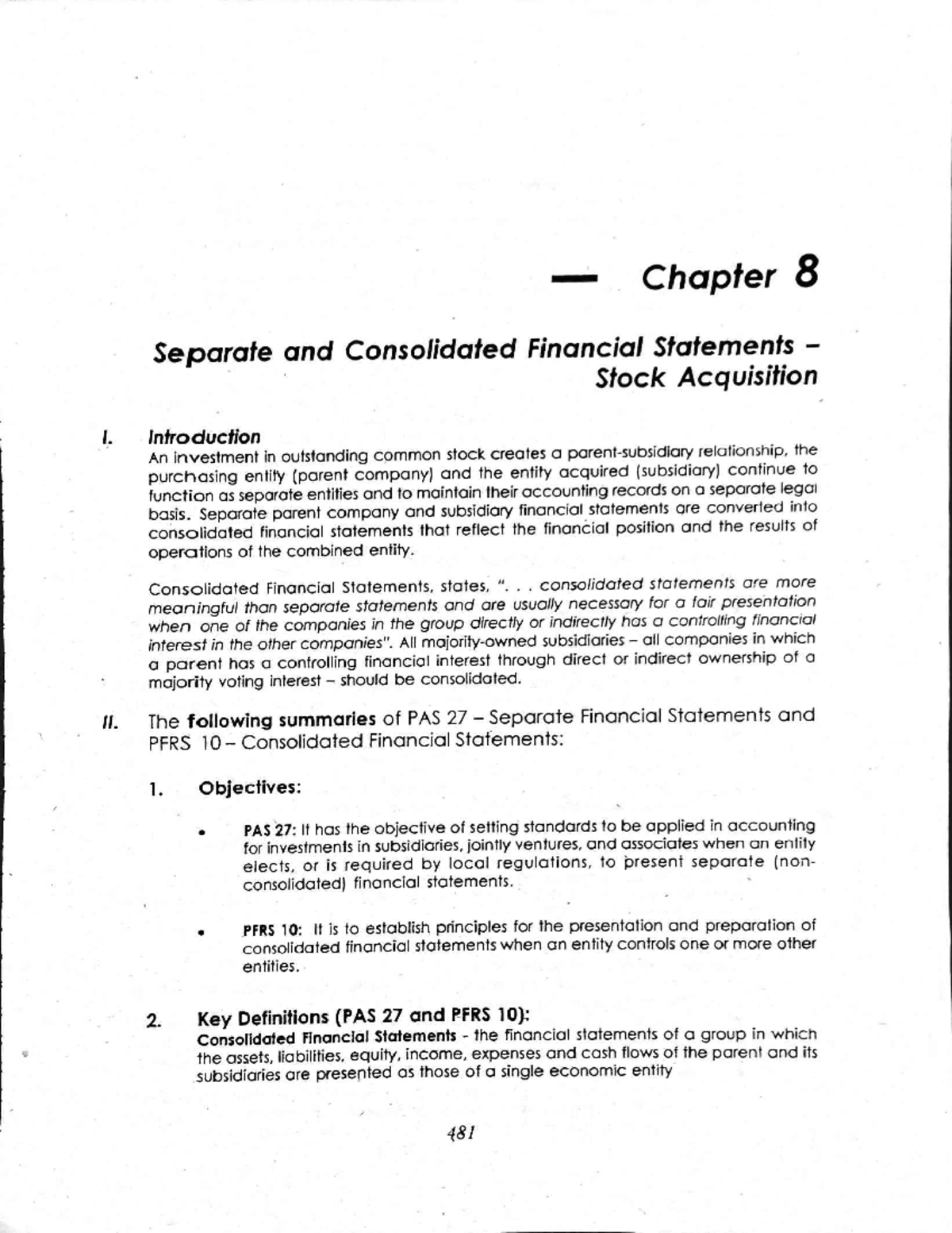 SEPARATE & CONSOLIDATED FS: Stock Acquisition Insights (Chapter 8 ...