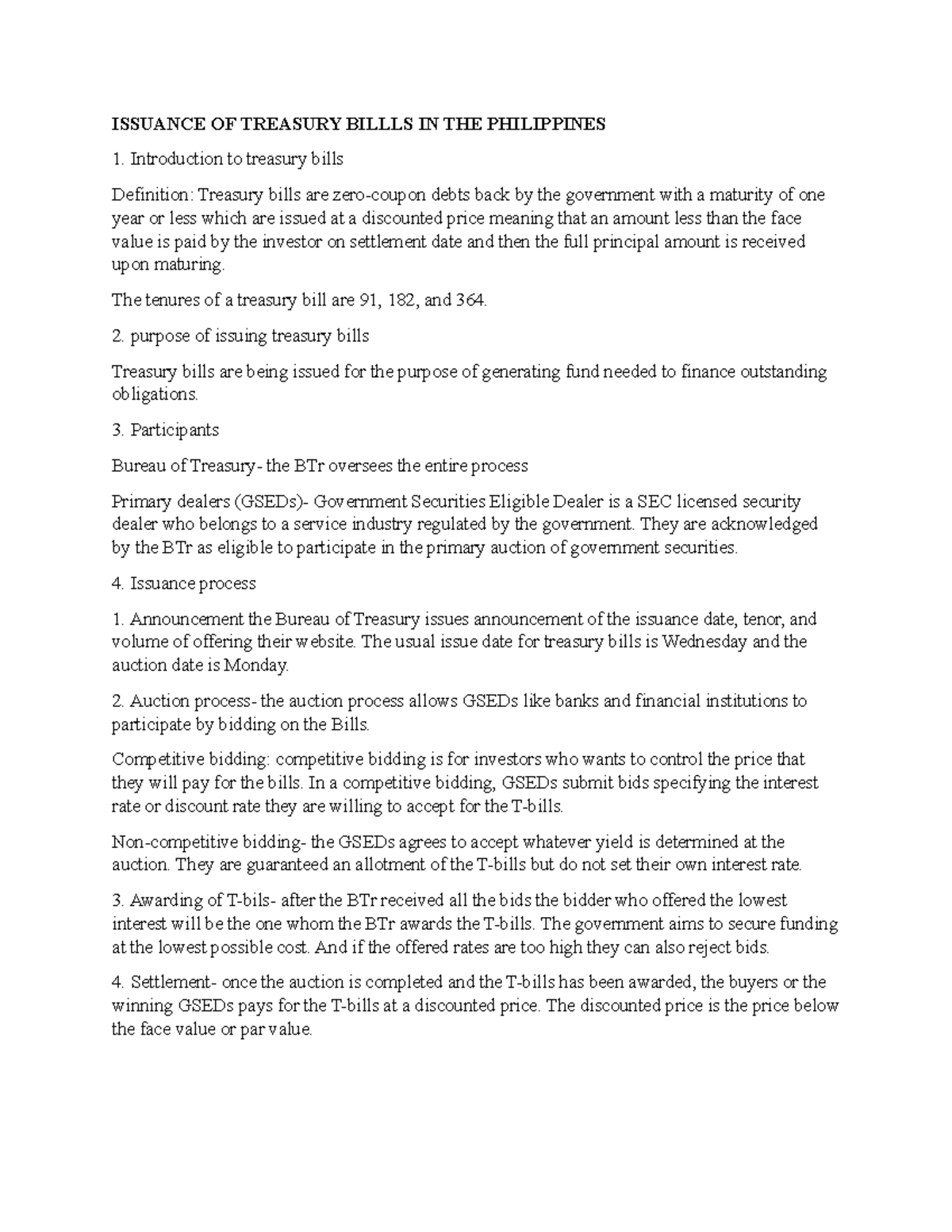 Issuance of Treasury Bills in the Philippines: Overview & Process - Studocu