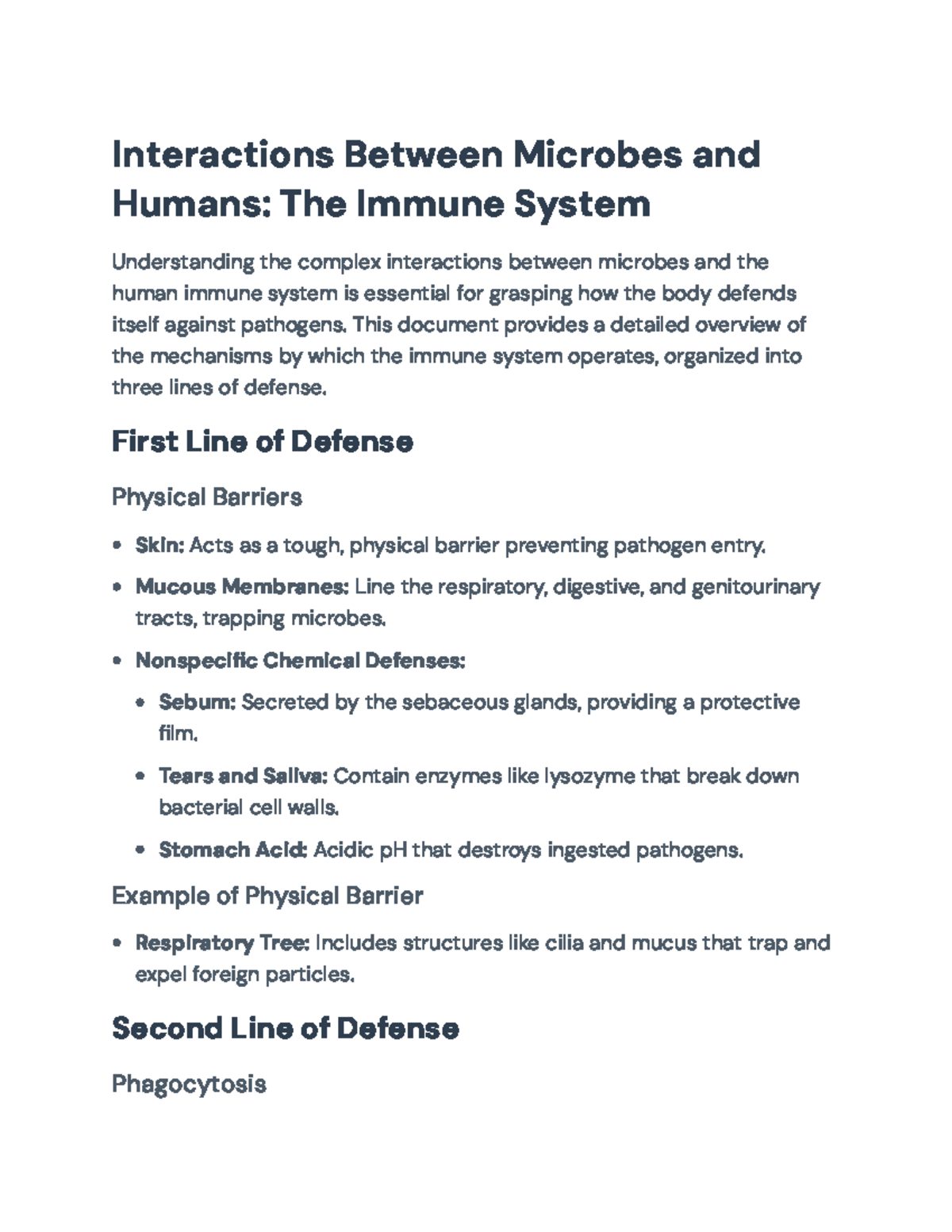 Comprehensive Overview of Human Immune System Defenses - Interactions ...