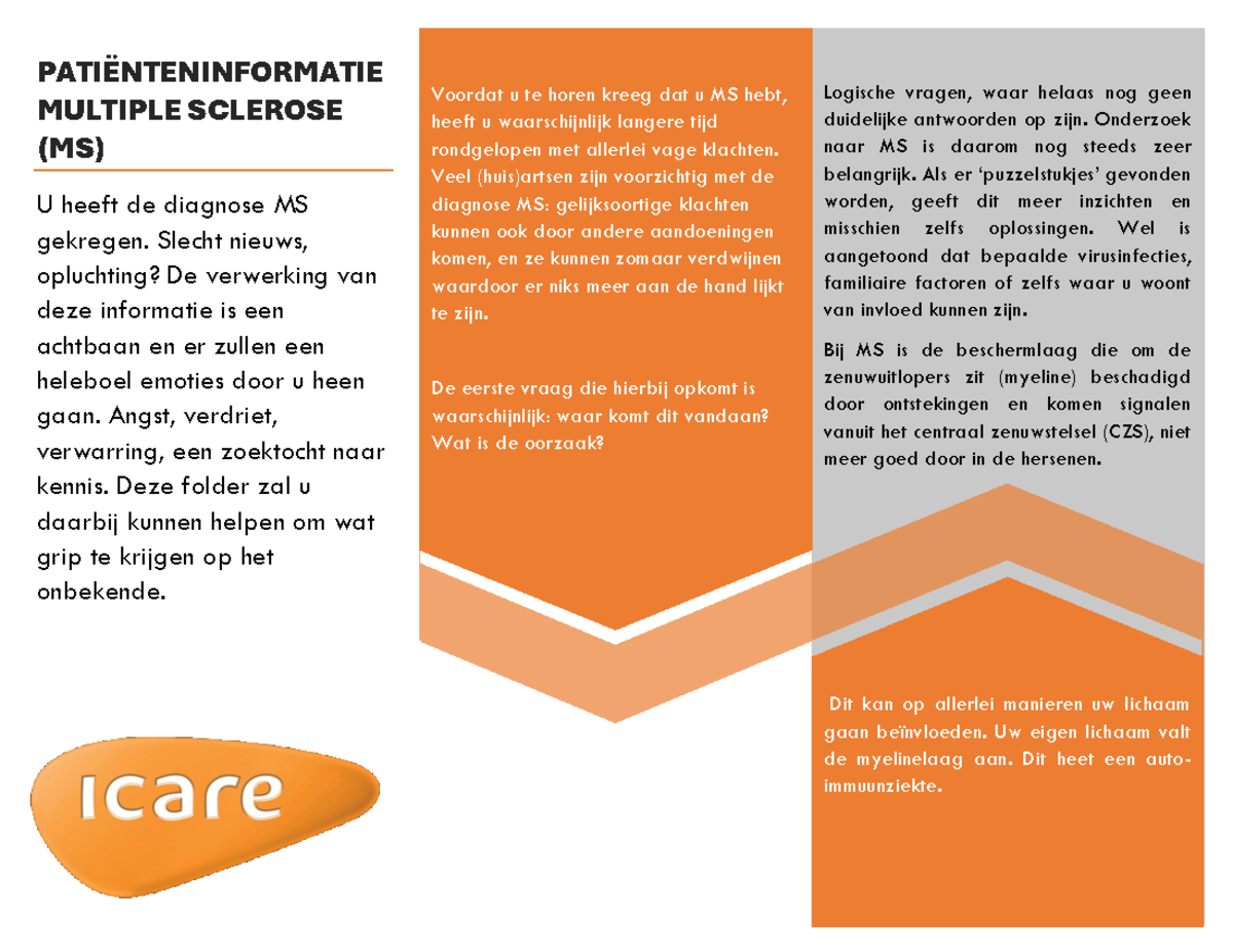 Patiëntenfolder MS - Informatie en Zelfzorg bij Multiple Sclerose ...