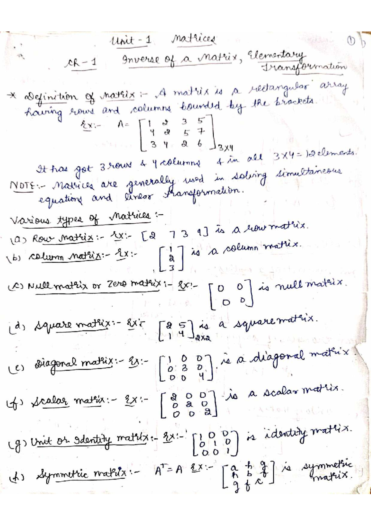Engg Maths 1 Unit 1 Notes: Inverse of a Matrix & Elementary ...