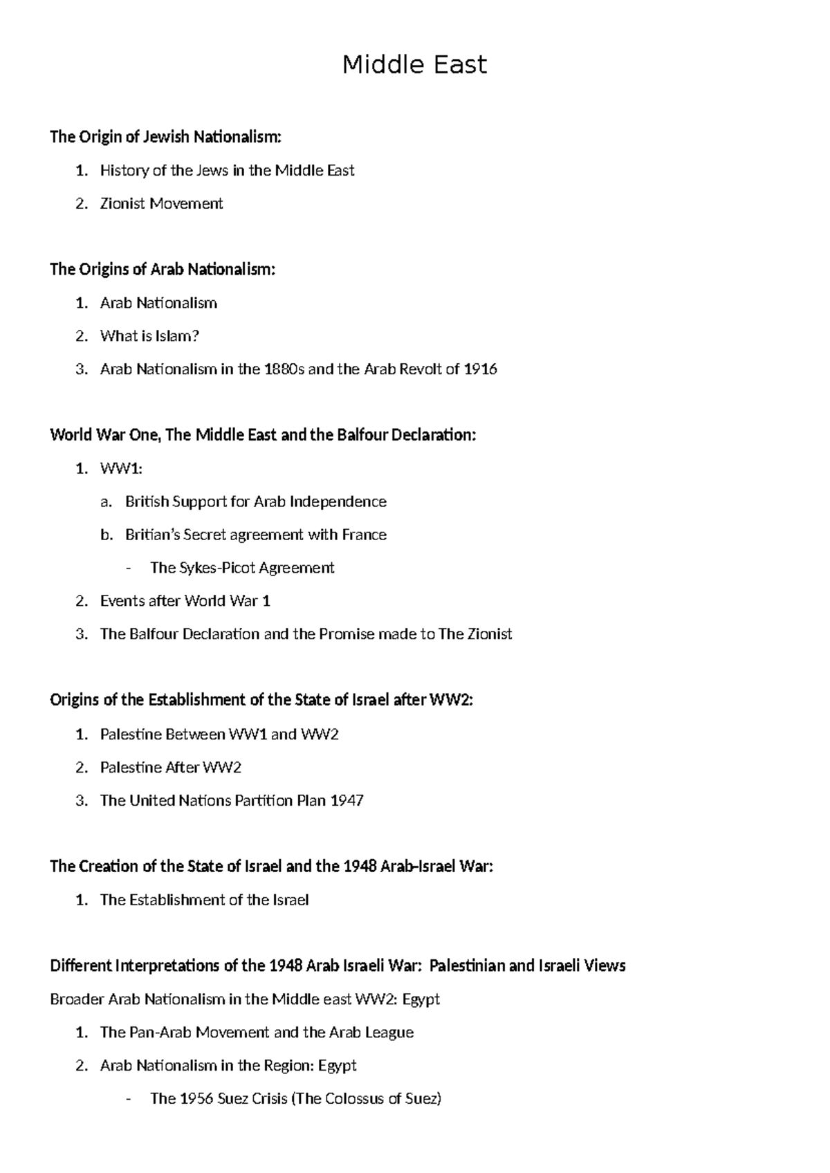 Middle East History: Key Events of the Arab-Israeli Conflict - Studocu