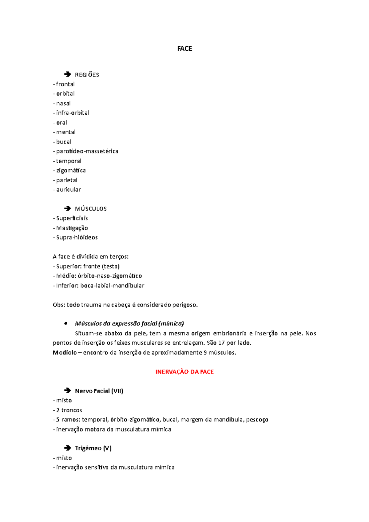 Inervação da face - resumos de aulas - FACE REGIÕES frontal orbital ...