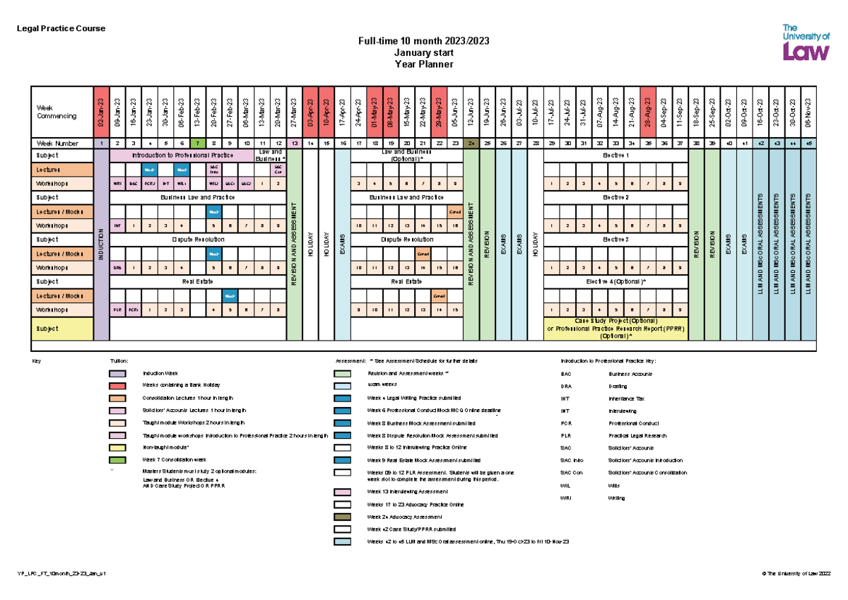 Jan 2023 Year Planner - Legal Practice Course Full-time 10 month 2023 ...