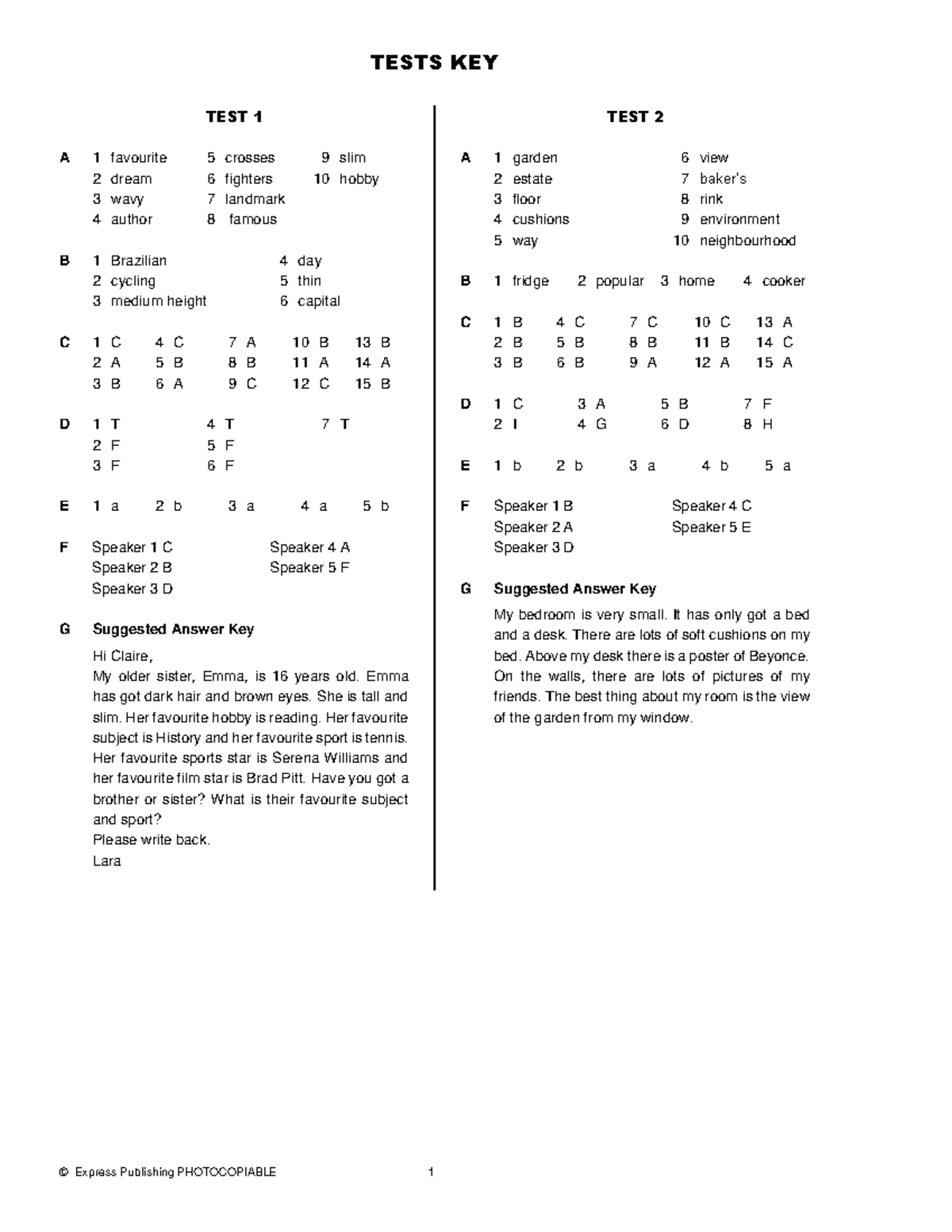 TESTS KEY: Comprehensive Answer Key for Tests 1-4 - Studocu