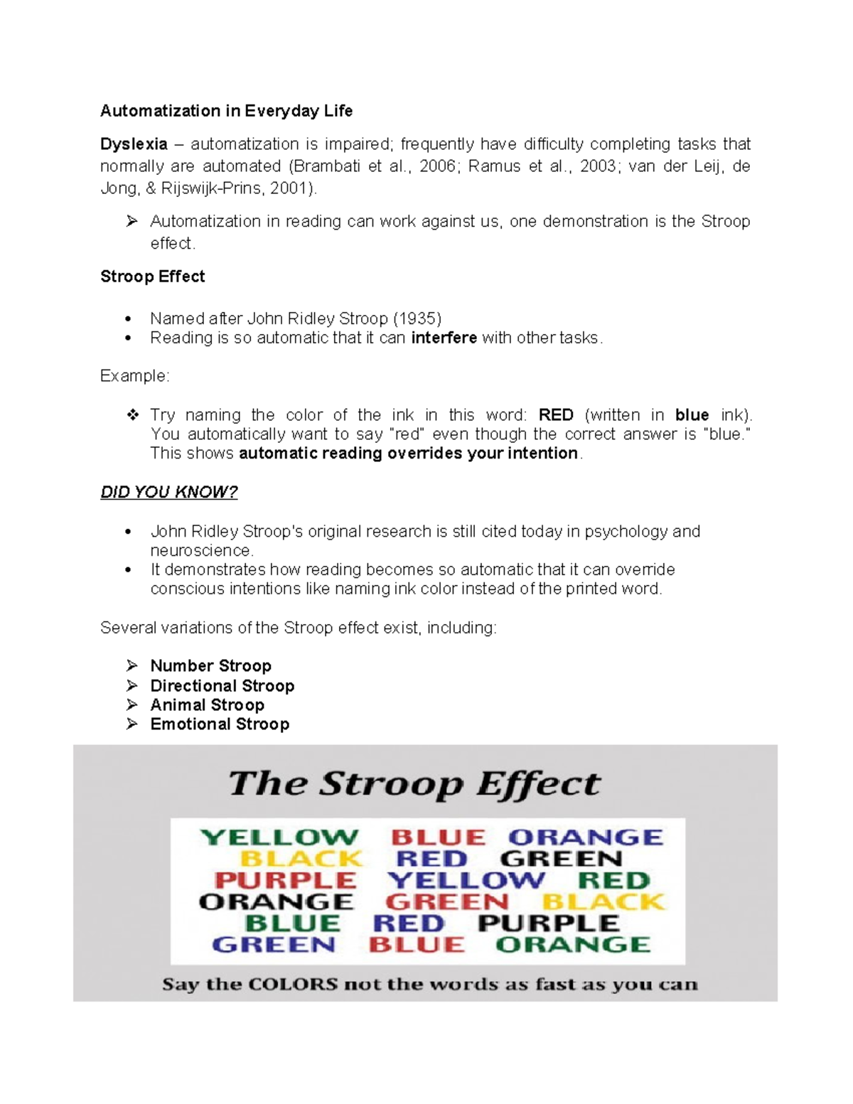 Dyslexia and Automatization: Understanding the Stroop Effect and Slips ...