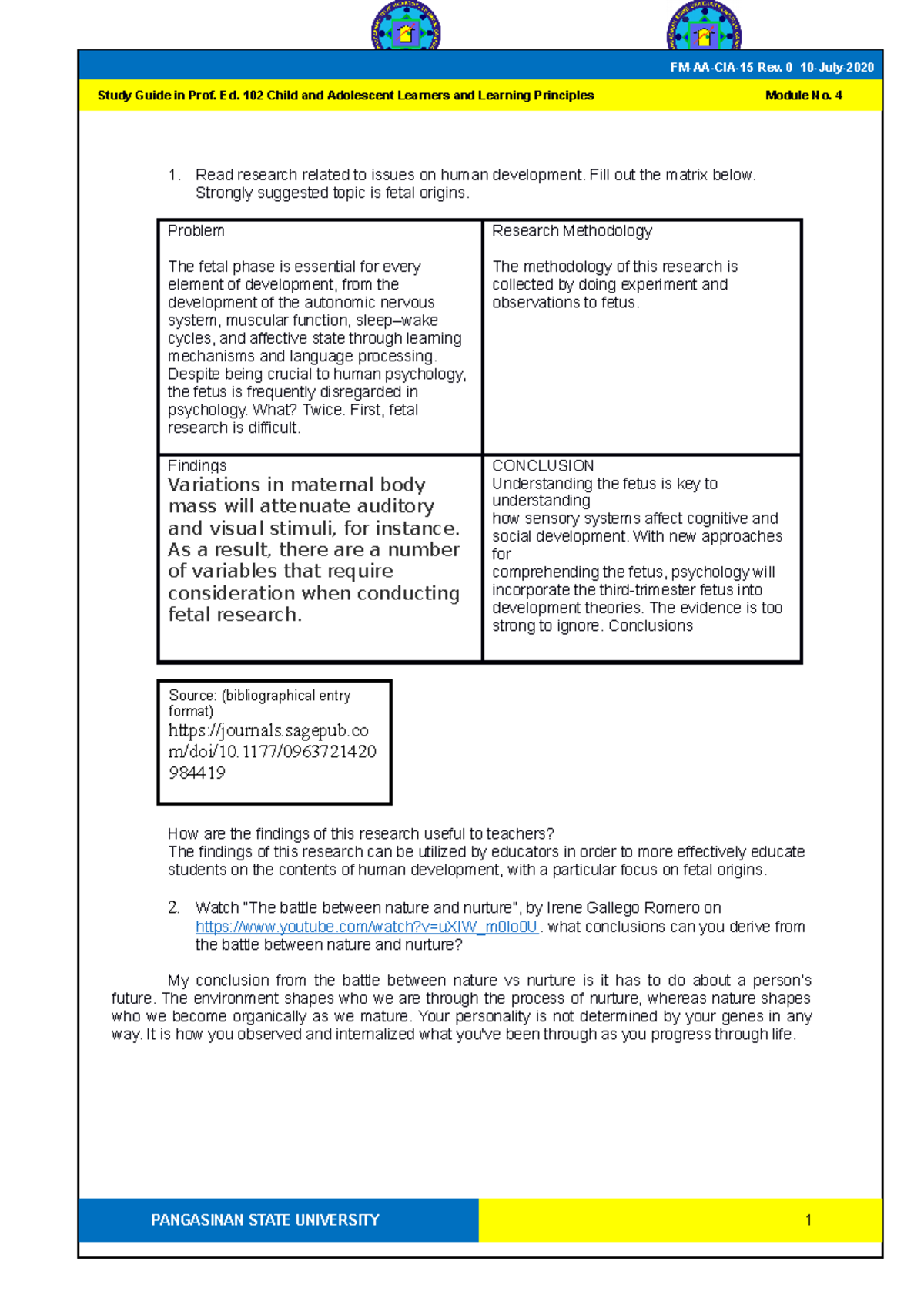 Study Guide for Module 4: Child Development and ADO Insights - Studocu