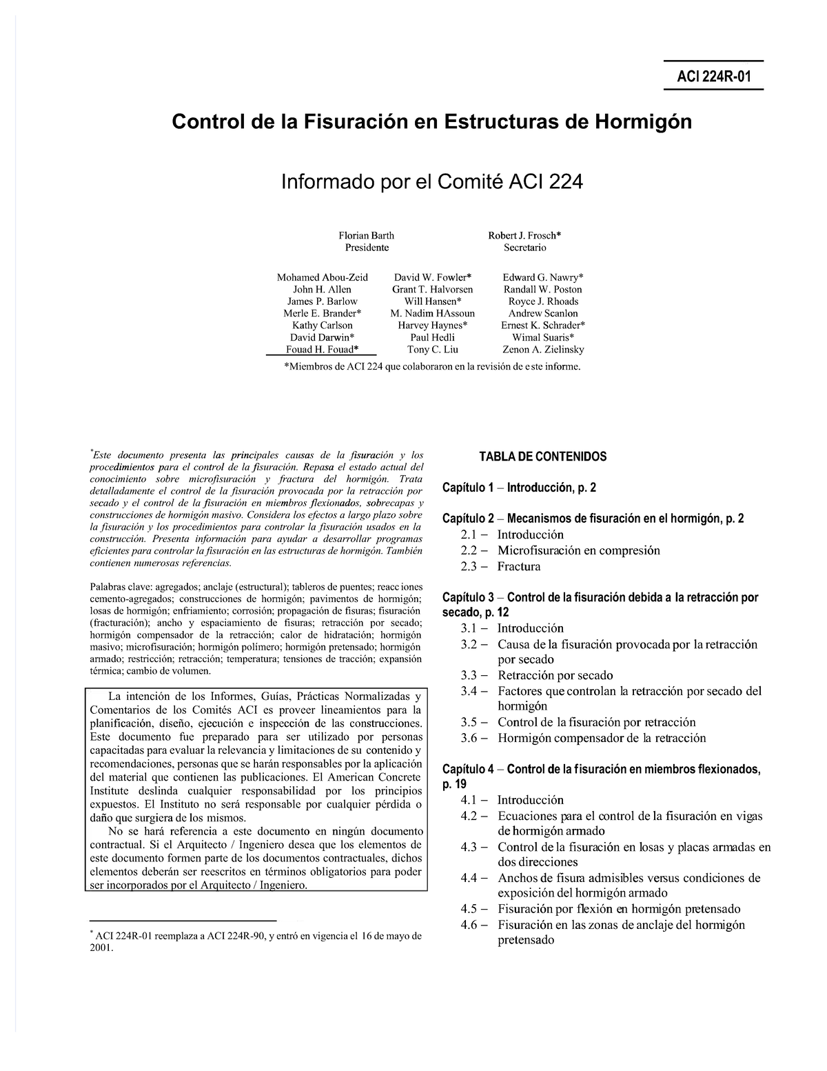 ACI 224R-01: Control de la Fisuración en Estructuras de Hormigón - Studocu