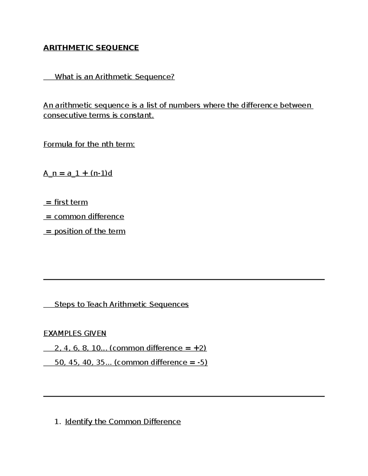 MATH 101: Understanding Arithmetic Sequences and Their Properties - Studocu
