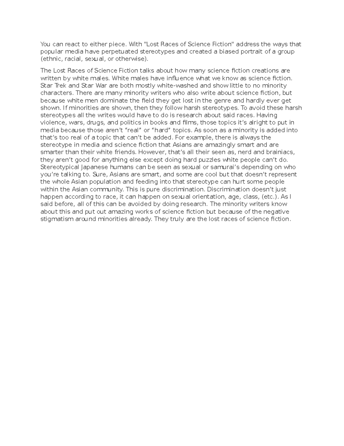 Lost Races of Science Fiction - You can react to either piece. With ...