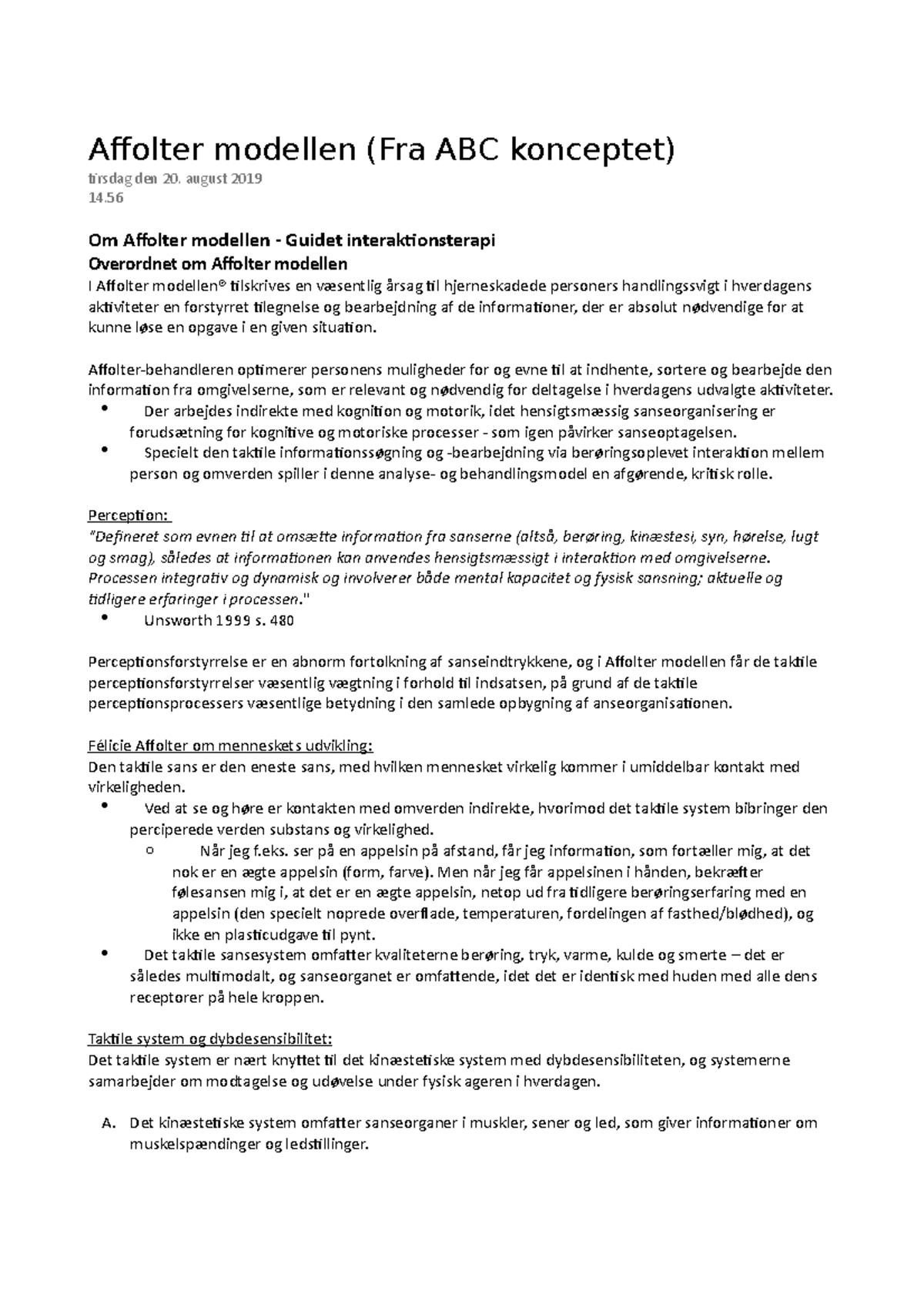 Affolter Modellen 2019: En Guide til Interaktionsterapi - Studocu