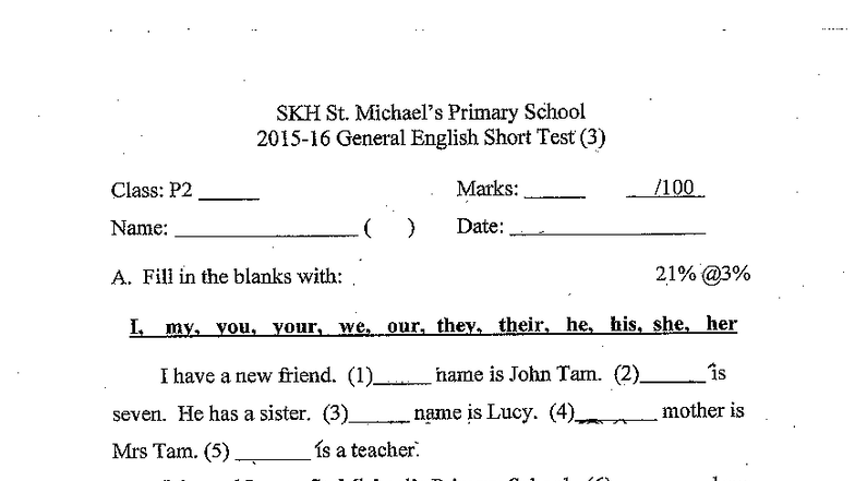 HK P2 003 ENG - General English Short Test (3) - Studocu