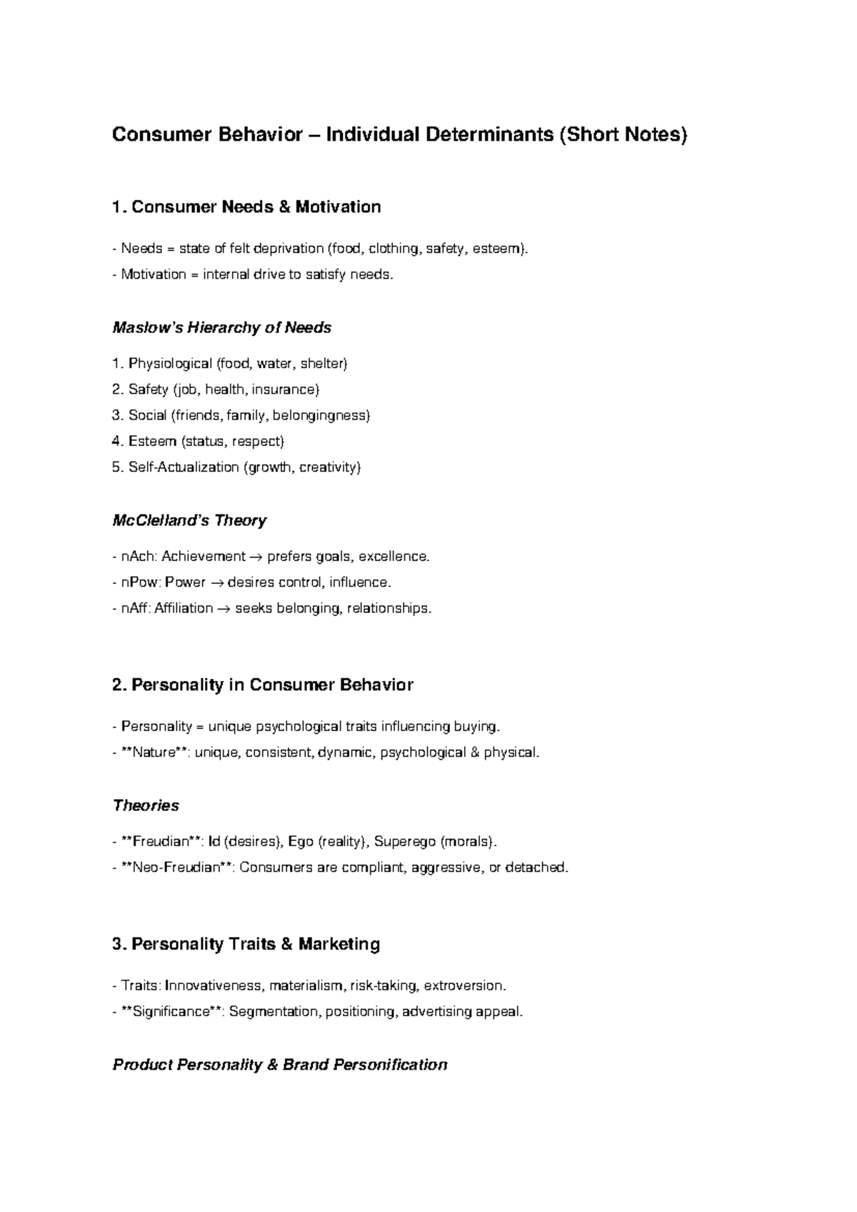 Consumer Behavior Individual Determinants: Key Insights and Notes - Studocu