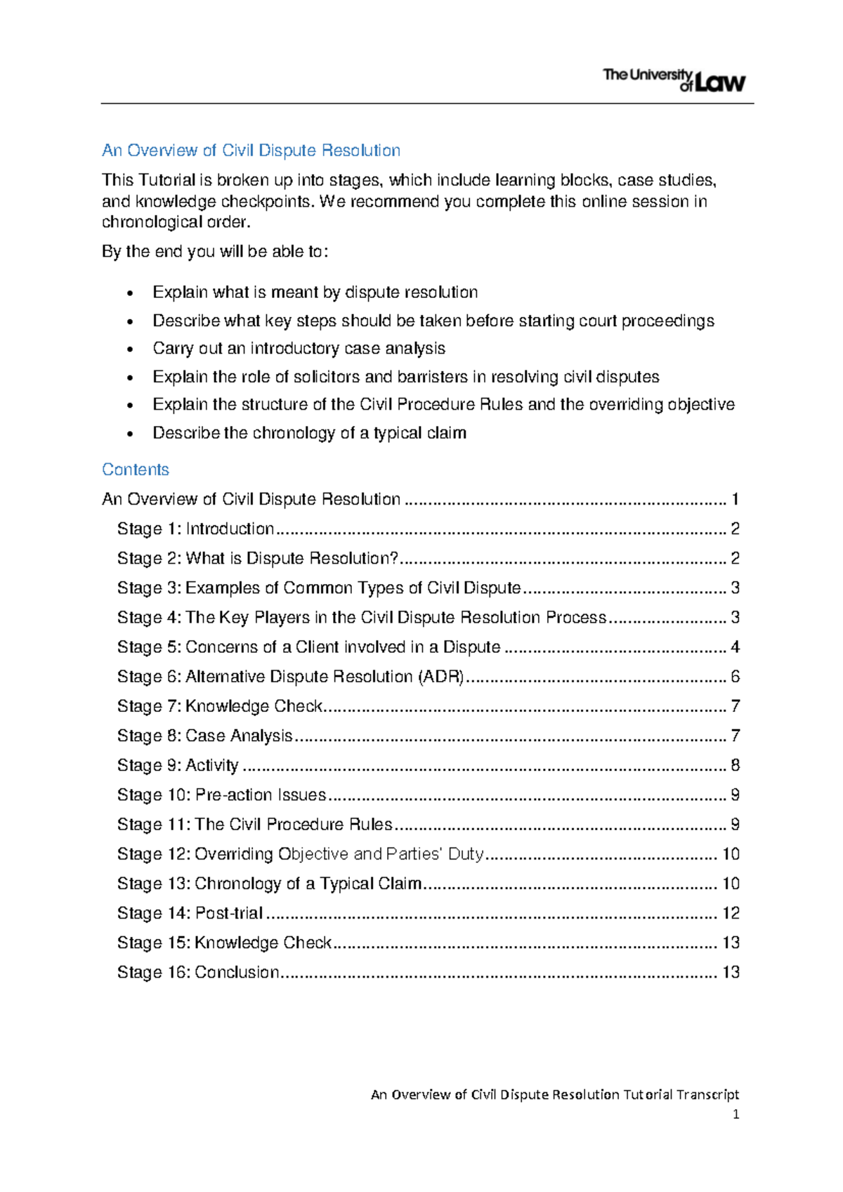 CIVIL 101: Overview of Civil Dispute Resolution Tutorial Guide - Studocu