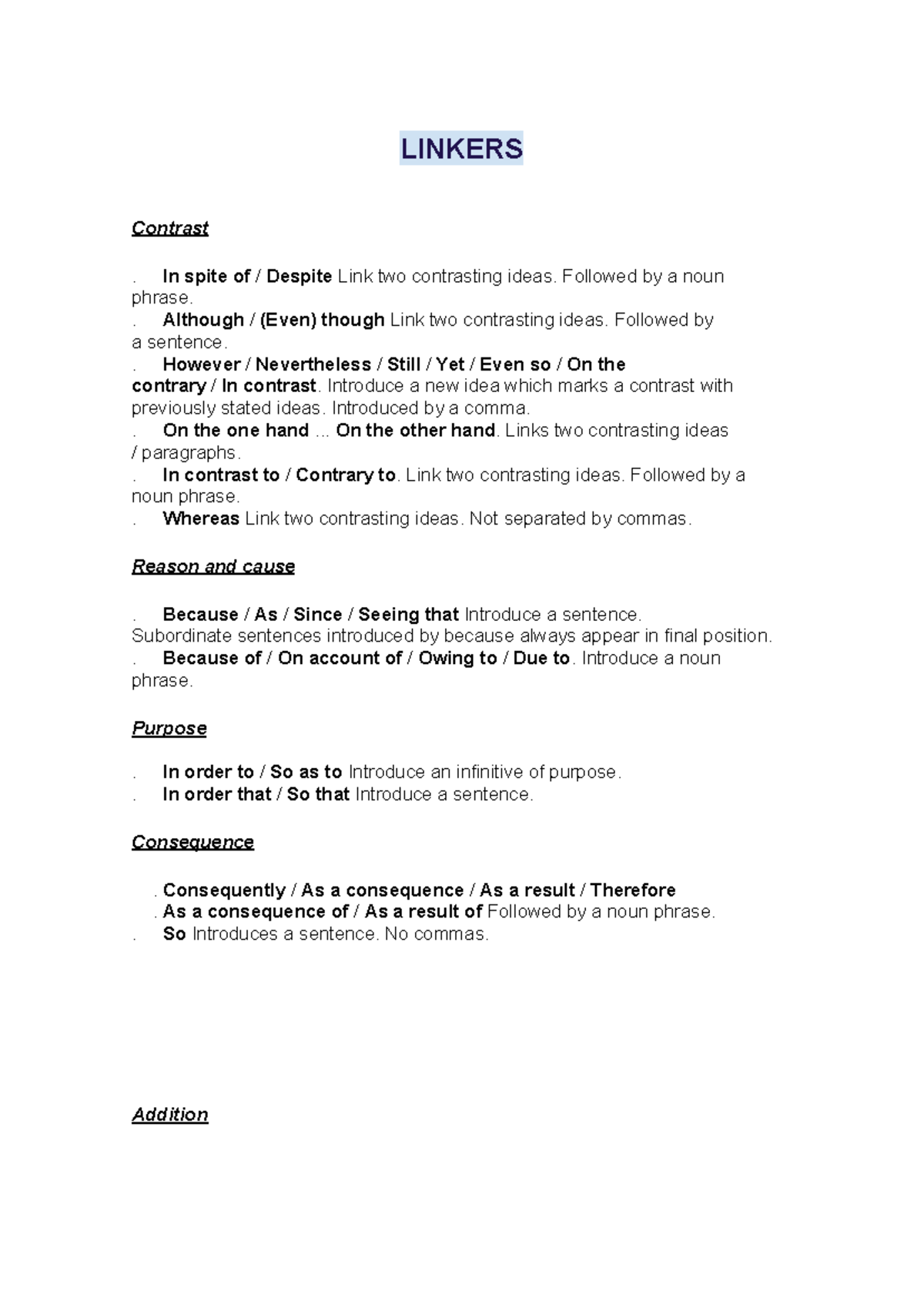 Connectors and Linkers: A Comprehensive Guide - Studocu