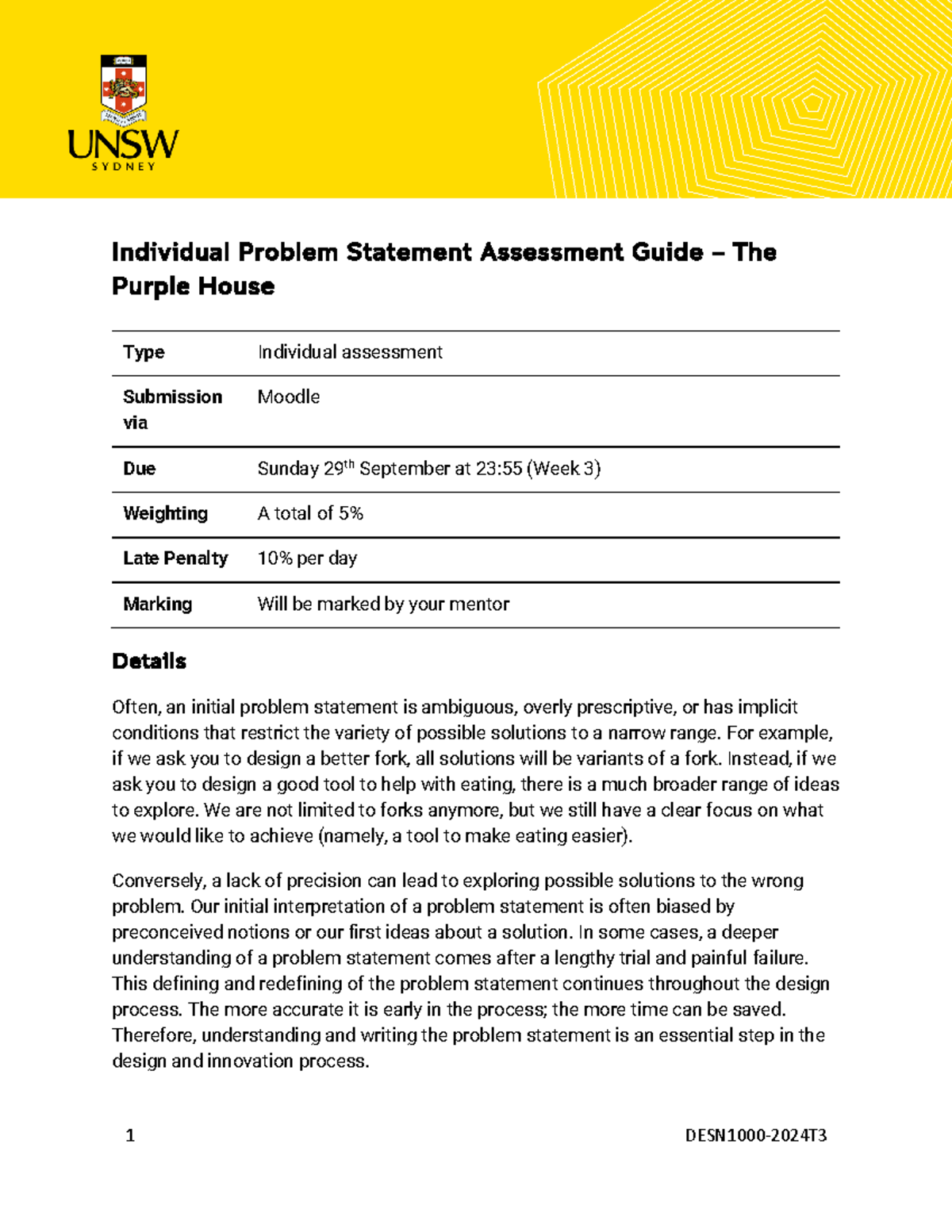 Individual Problem Statement - 1 DESN1000-2024T Individual Problem ...