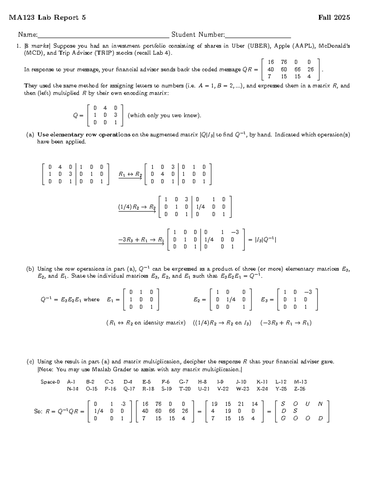 MA123 Lab Report 5 Solutions - Fall 2025 - Studocu