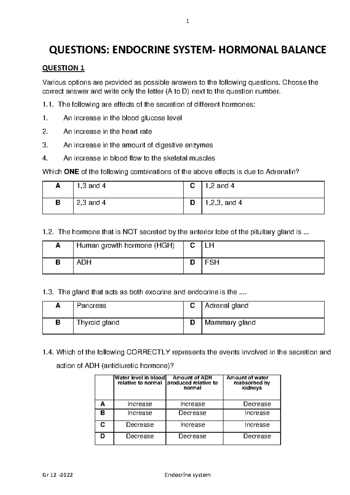 Endocrine System Questions 2020 - Hormonal Balance Exam Review - Studocu