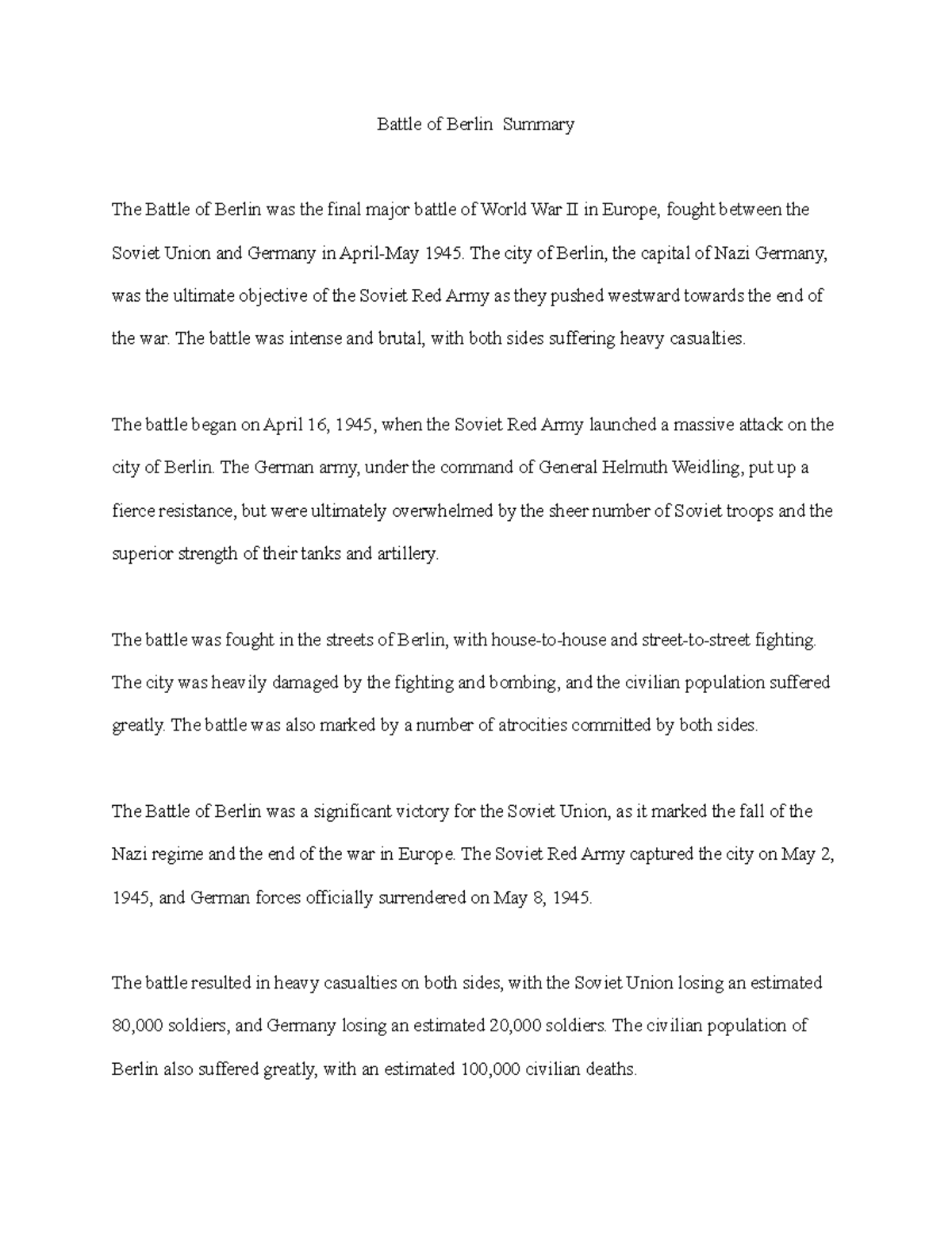 Battle at Berlin Summary - Battle of Berlin Summary The Battle of ...