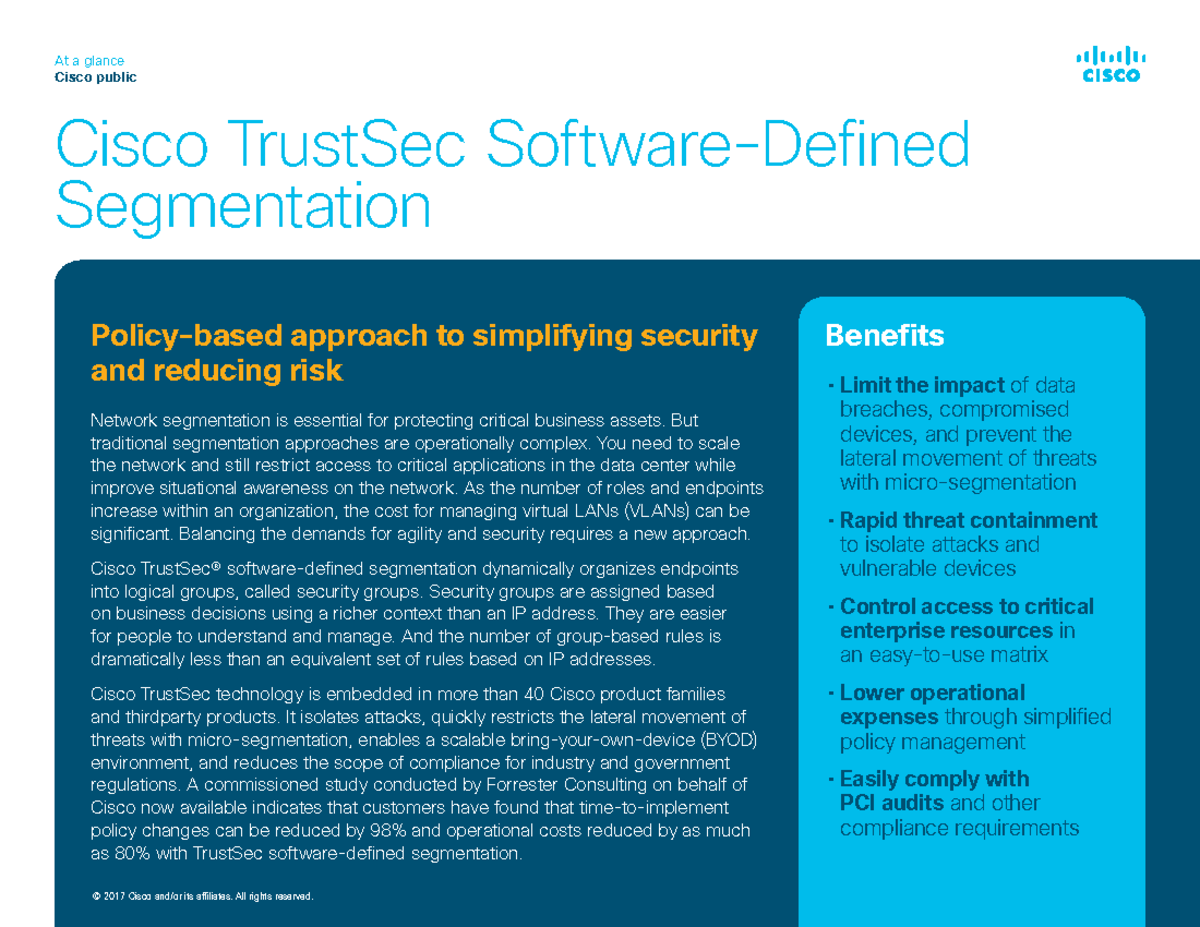 Trustsec aag - Cisco - At a glance Cisco public Cisco TrustSec Software-Defined Segmentation ...