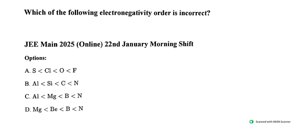 JEE Main 2025 Chemistry Electronegativity & Ionization Energy Questions ...