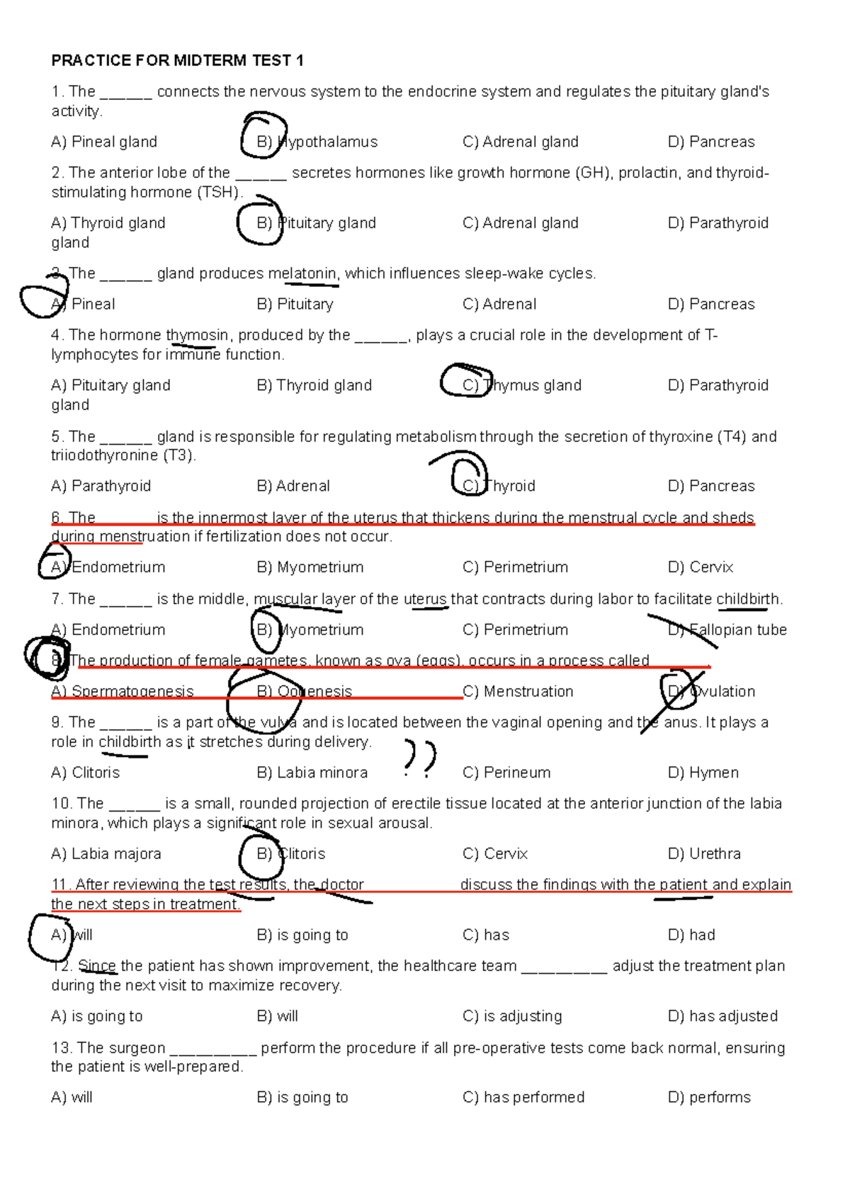 PRACTICE FOR MIDTERM TEST 1: NERVOUS & ENDOCRINE SYSTEMS - Studocu
