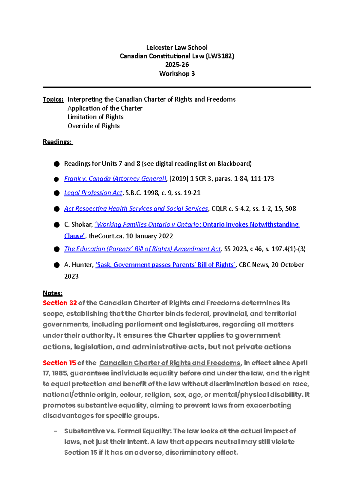 CCL Workshop 3: Interpreting the Canadian Charter of Rights and ...