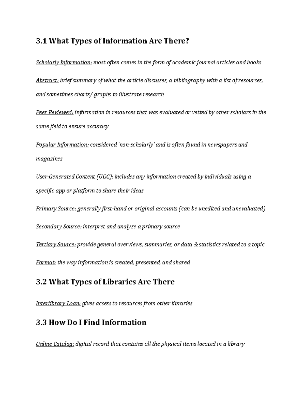Information Literacy; Ch. 3 Types of Information & Libraries Notes ...